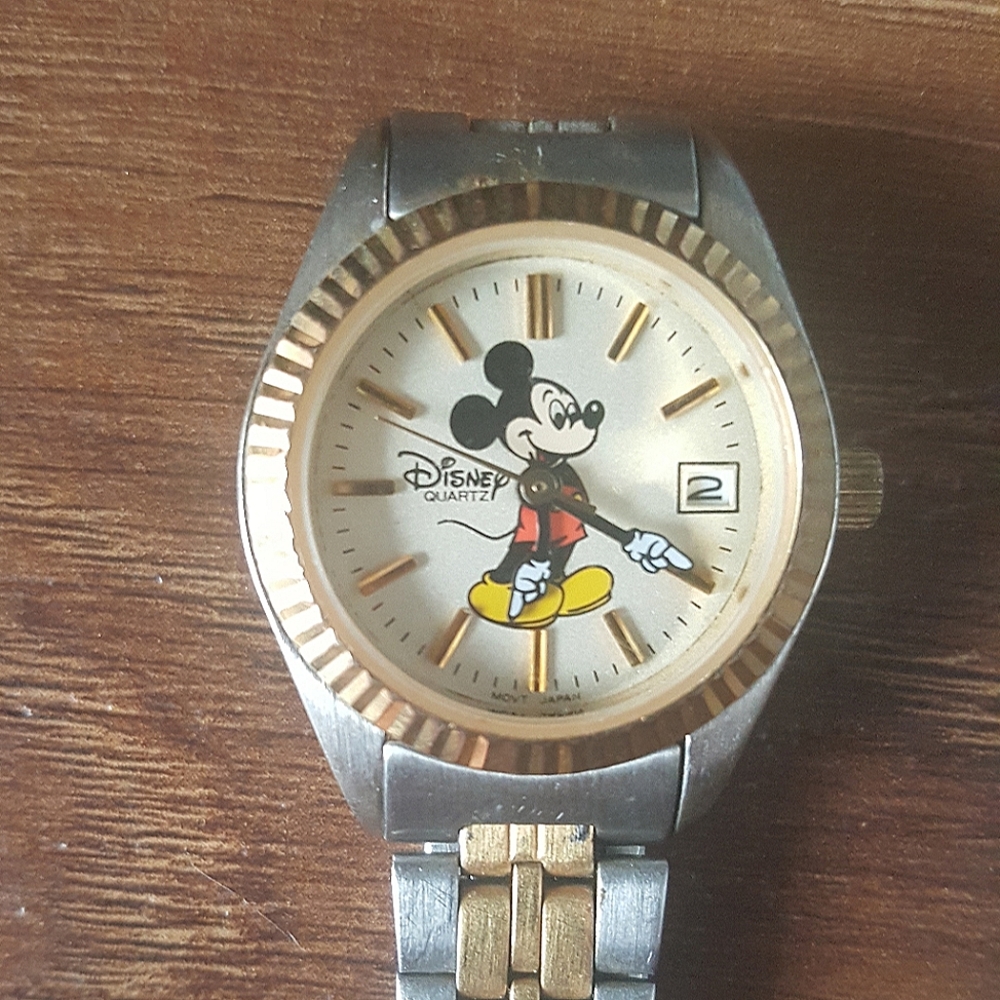 Vintage Disney Time Works Silver And Gold Tone Watch - Gem